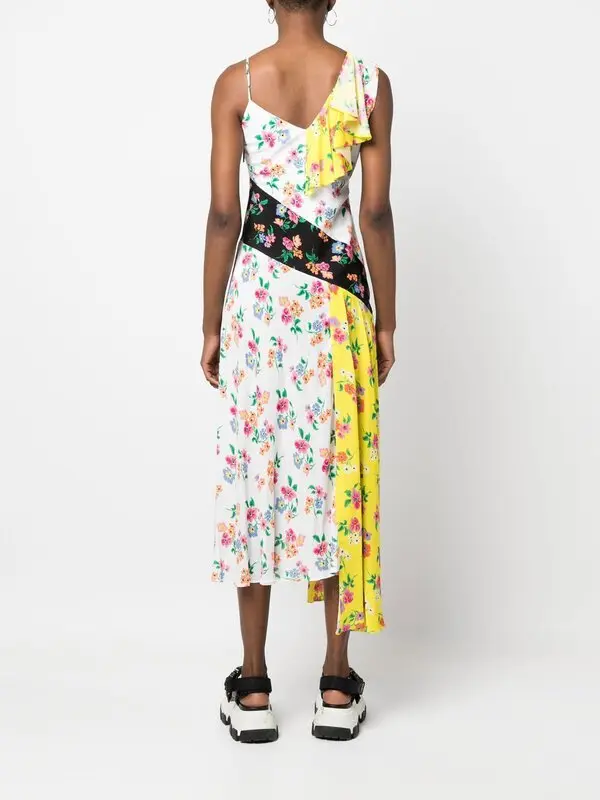 MSGM Floral Print Midi Dress - White