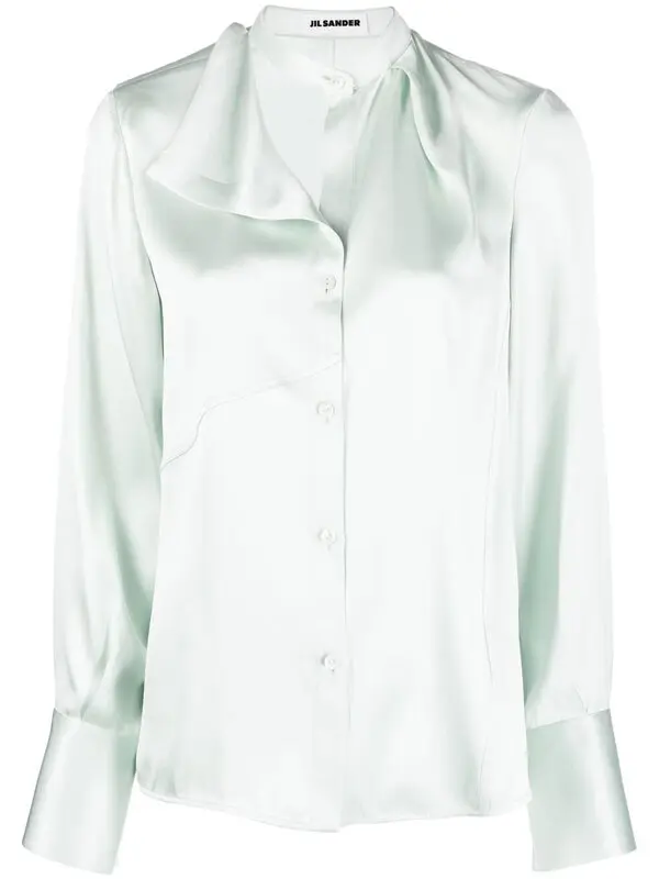 JIL SANDER Asymmetric Silk Blouse - Green