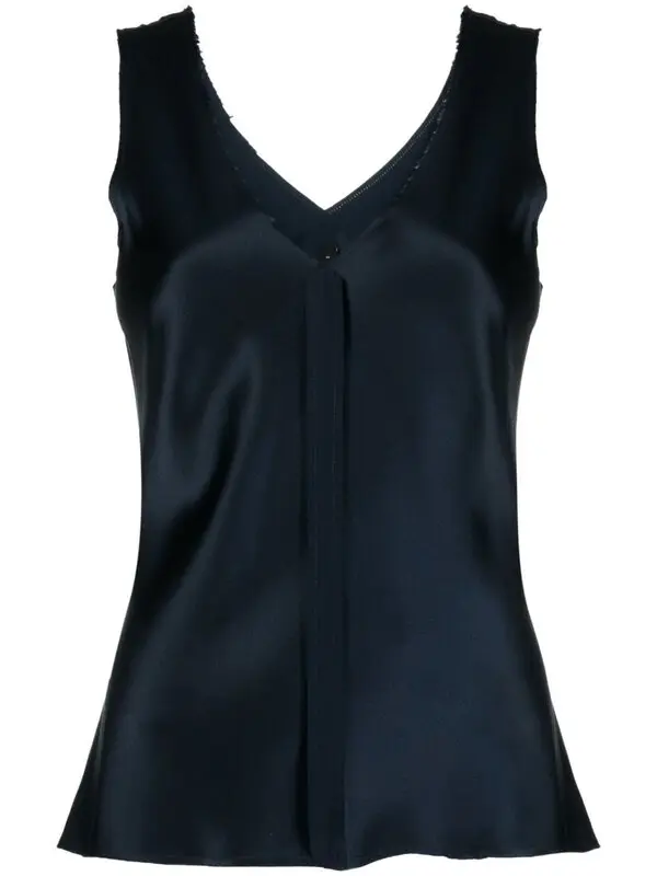 Voz Satin V-neck Tank Top - Blue