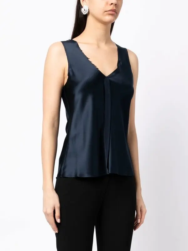 Voz Satin V-neck Tank Top - Blue