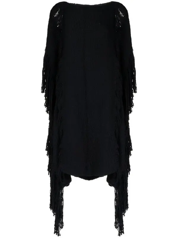 Voz Lace Fringe Manta Knit Top - Black