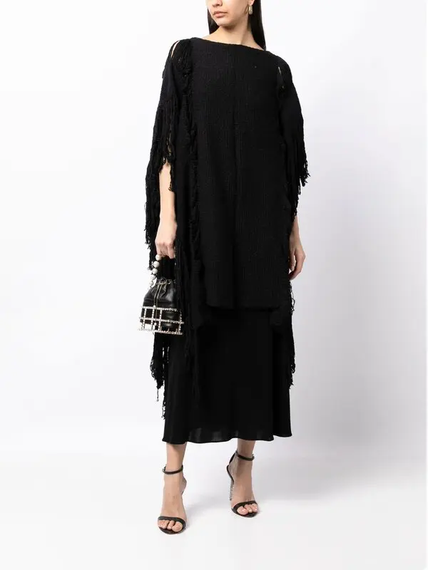 Voz Lace Fringe Manta Knit Top - Black