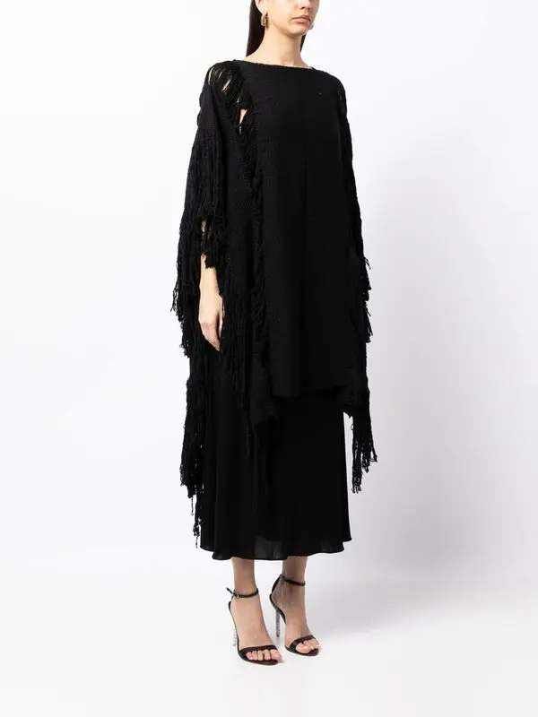 Voz Lace Fringe Manta Knit Top - Black