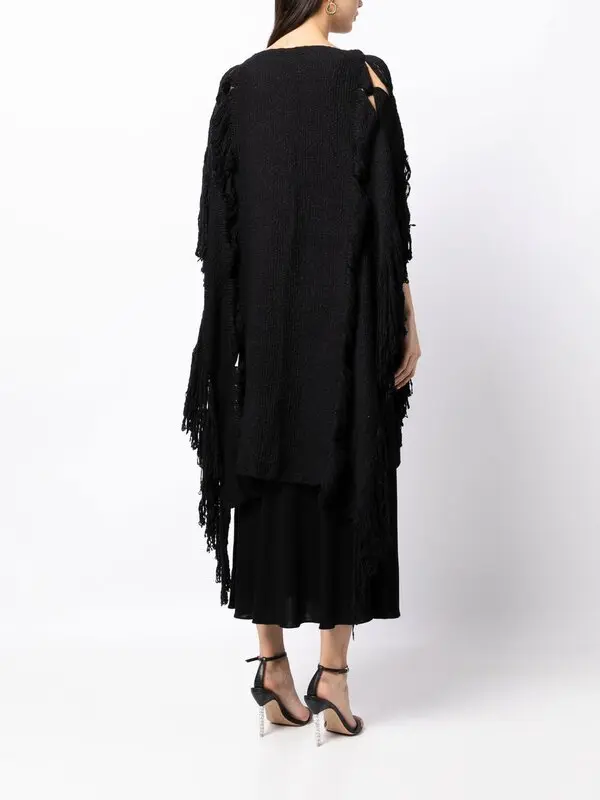 Voz Lace Fringe Manta Knit Top - Black