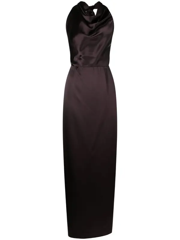 Voz Convertible Halterneck Satin Maxi Dress - Brown