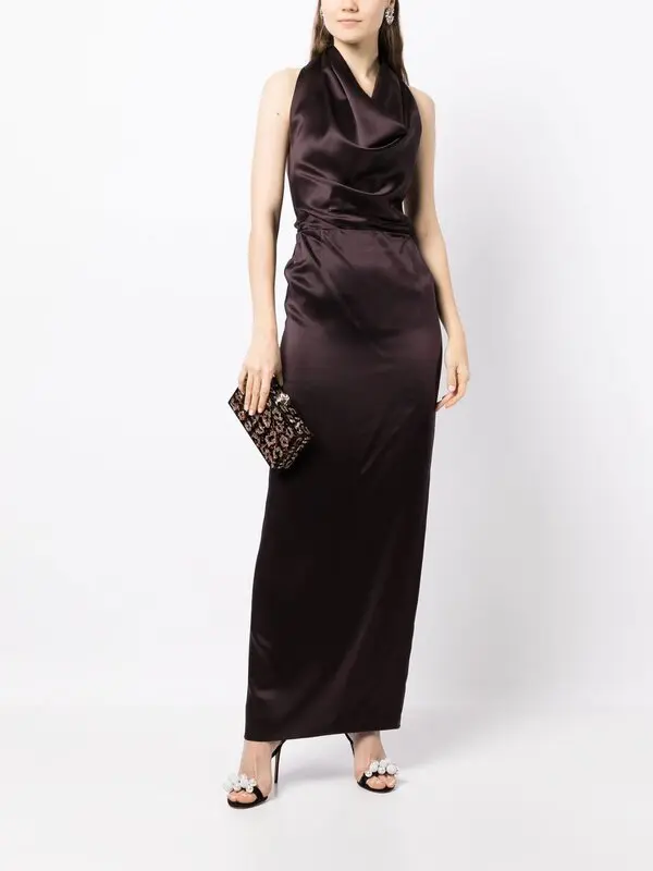 Voz Convertible Halterneck Satin Maxi Dress - Brown