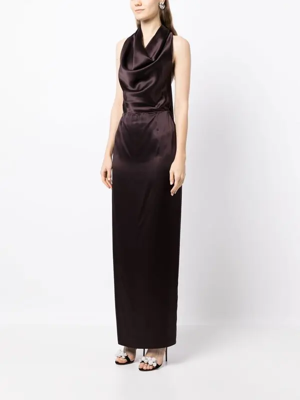 Voz Convertible Halterneck Satin Maxi Dress - Brown