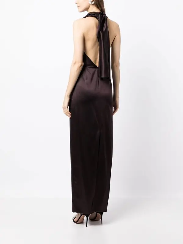 Voz Convertible Halterneck Satin Maxi Dress - Brown