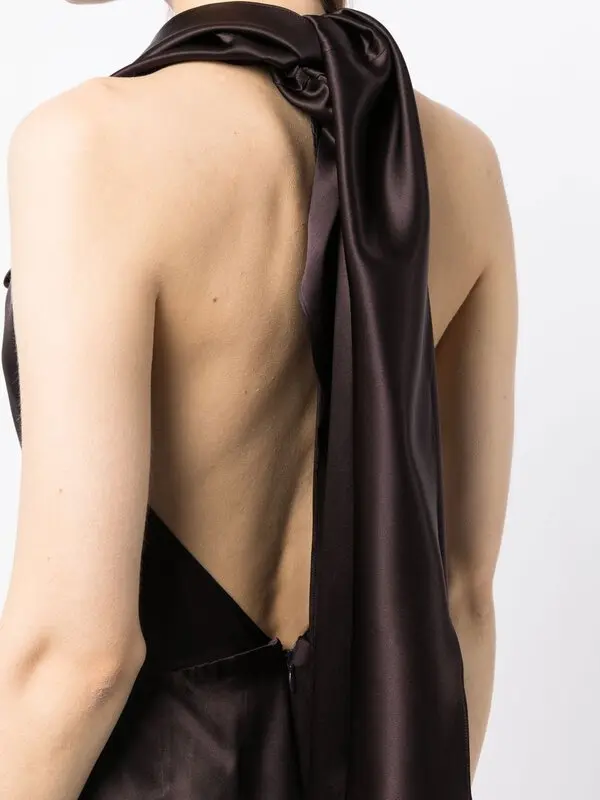 Voz Convertible Halterneck Satin Maxi Dress - Brown