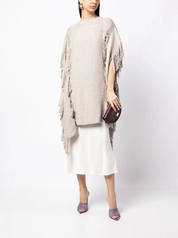 Voz Fringed Poncho-style Jumper - Grey