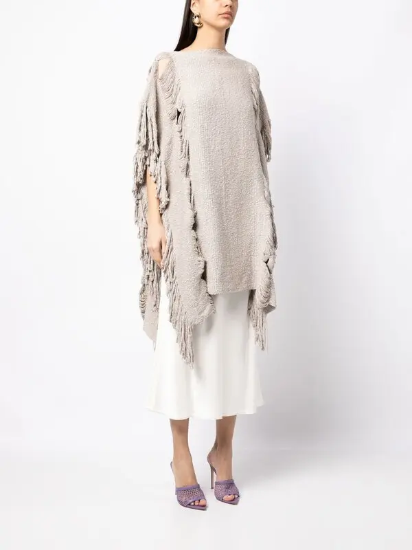 Voz Fringed Poncho-style Jumper - Grey