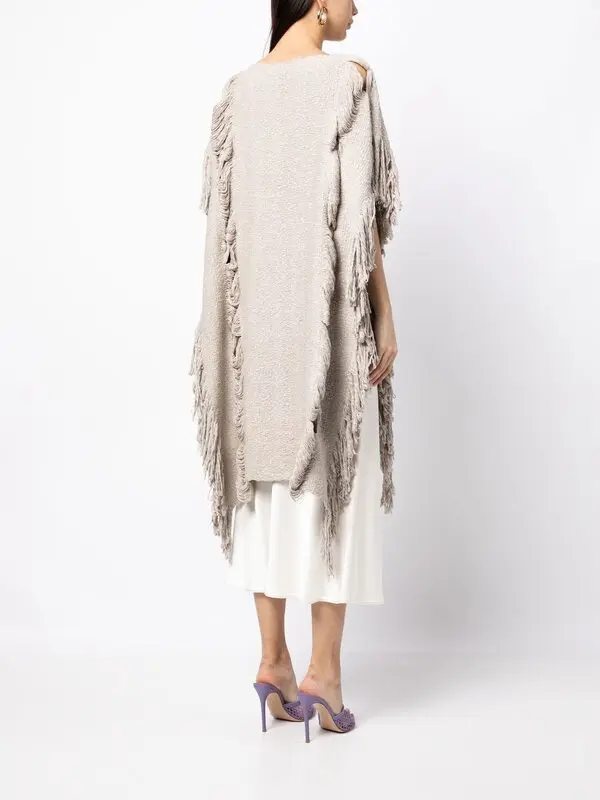 Voz Fringed Poncho-style Jumper - Grey