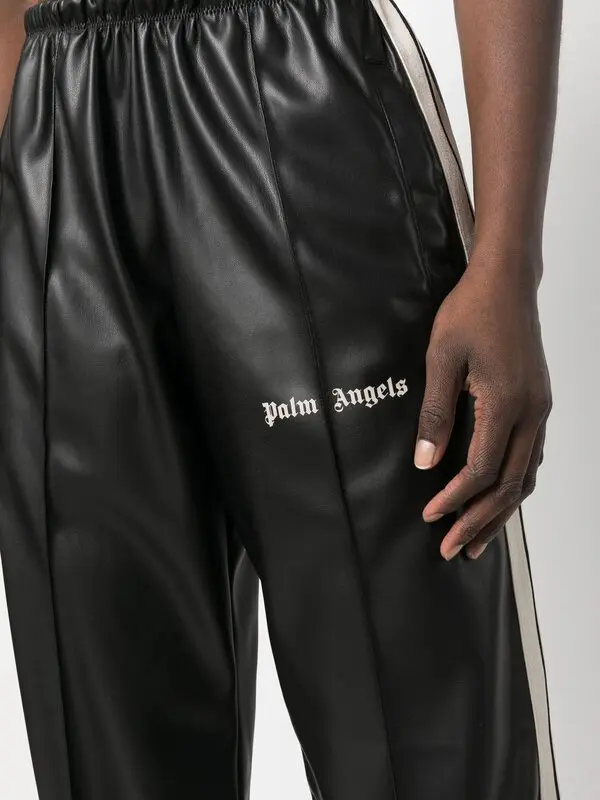 Palm Angels Logo-print Faux-leather Track Pants - Black