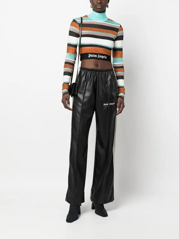 Palm Angels Logo Waistband Striped Turtleneck Top