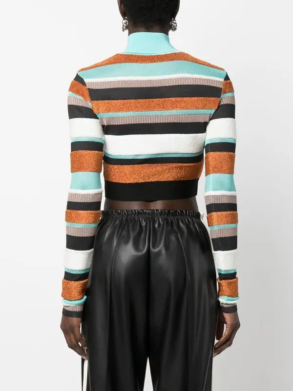 Palm Angels Logo Waistband Striped Turtleneck Top