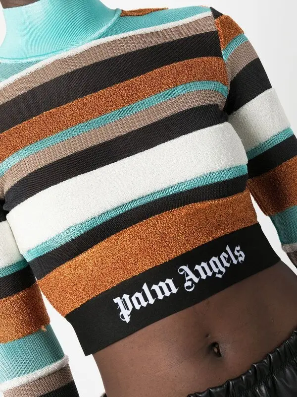 Palm Angels Logo Waistband Striped Turtleneck Top