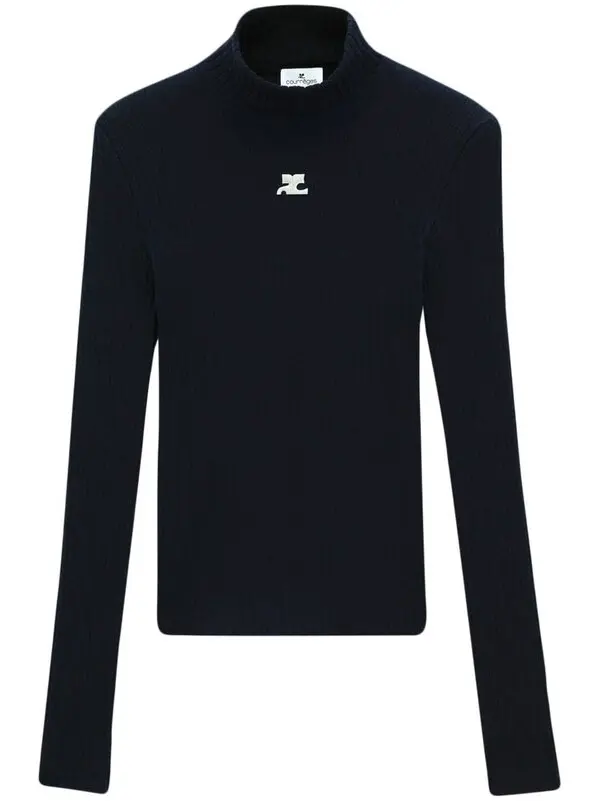 COURREGES Ribbed Knit High-neck Sweater - Black