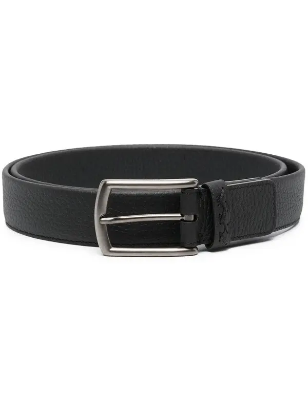Zegna Triple-stitch Leather Belt - Black