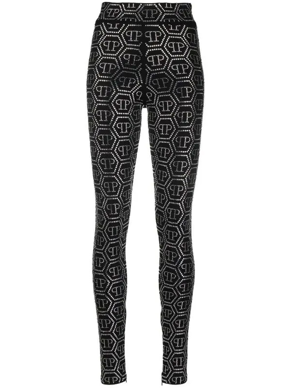 Philipp Plein Monogram-print Embellished Leggings