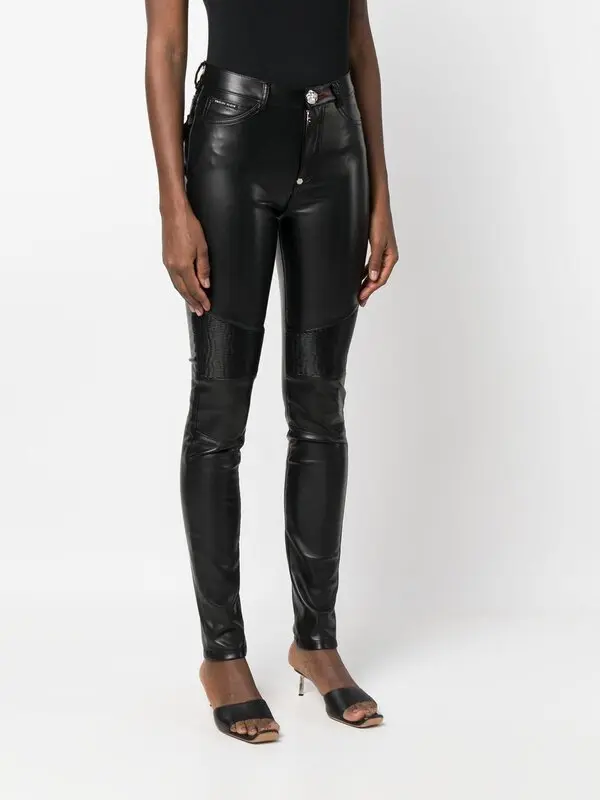 Philipp Plein Ribbed-knee High-waist Leggings