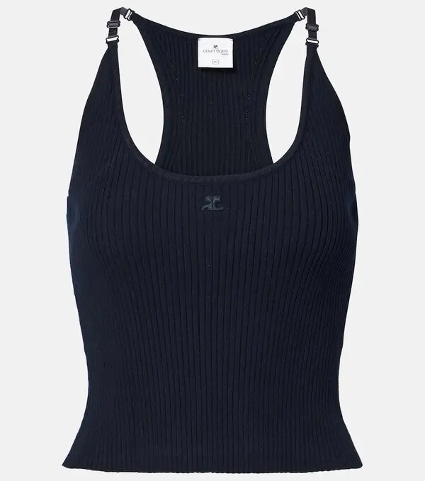 COURREGES Courrèges Logo Ribbed-knit Tank Top - Blue
