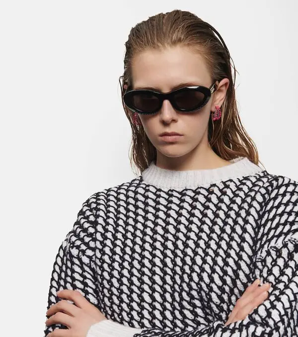 Bottega Veneta Bombe Oval Sunglasses - Black