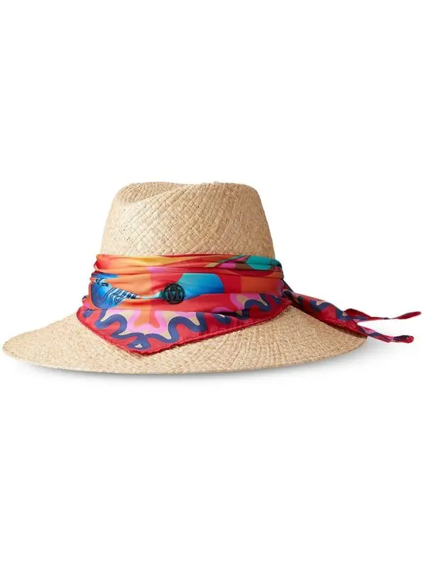 MAISON MICHEL Kate Scarf-detail Sun Hat - Neutrals