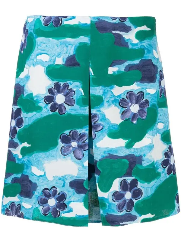 Marni Floral-print Mini Skirt - Blue