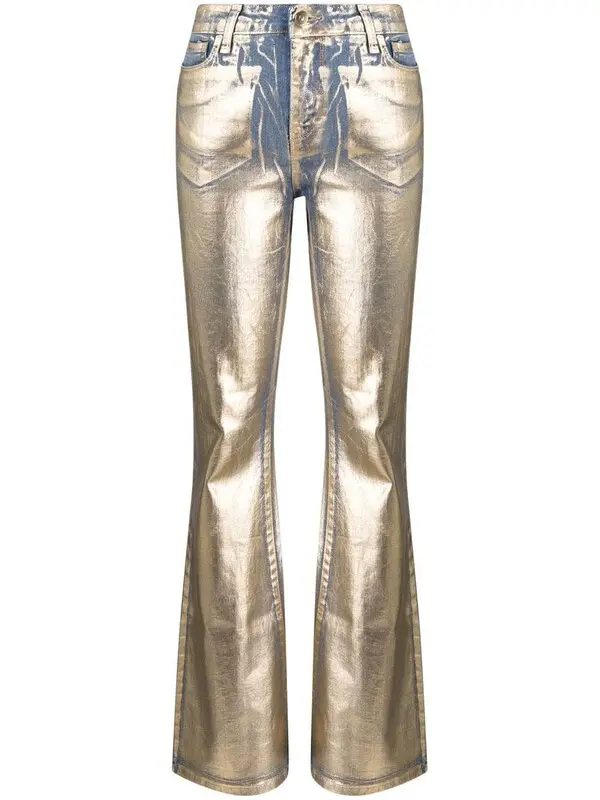 MADISON MAISON Metallic-effect Laminated Flare Jeans