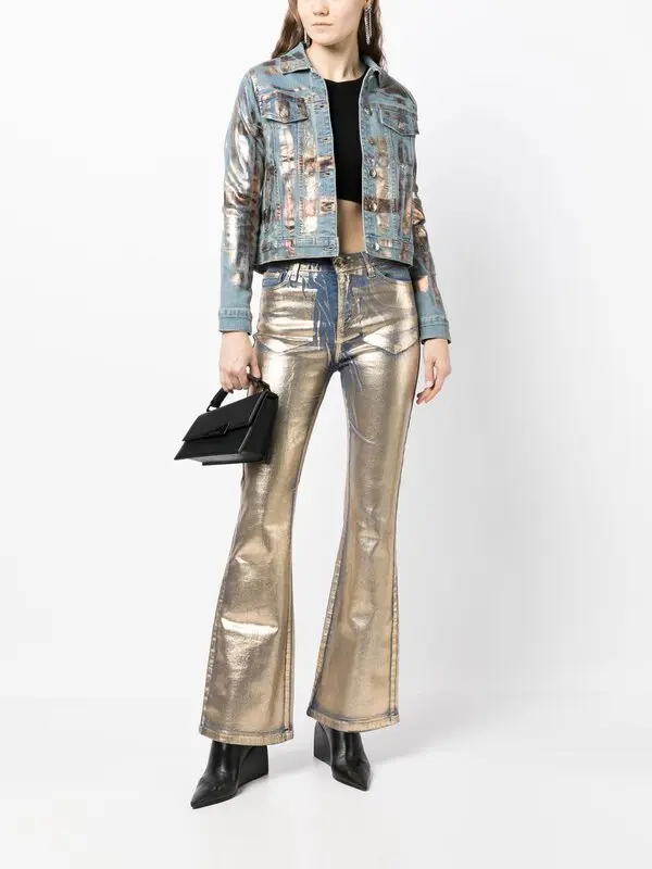 MADISON MAISON Metallic-effect Laminated Flare Jeans