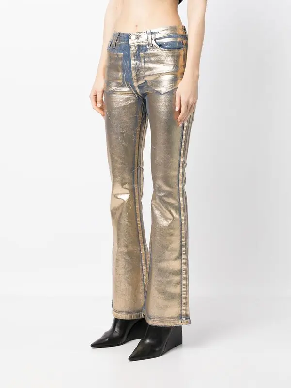 MADISON MAISON Metallic-effect Laminated Flare Jeans