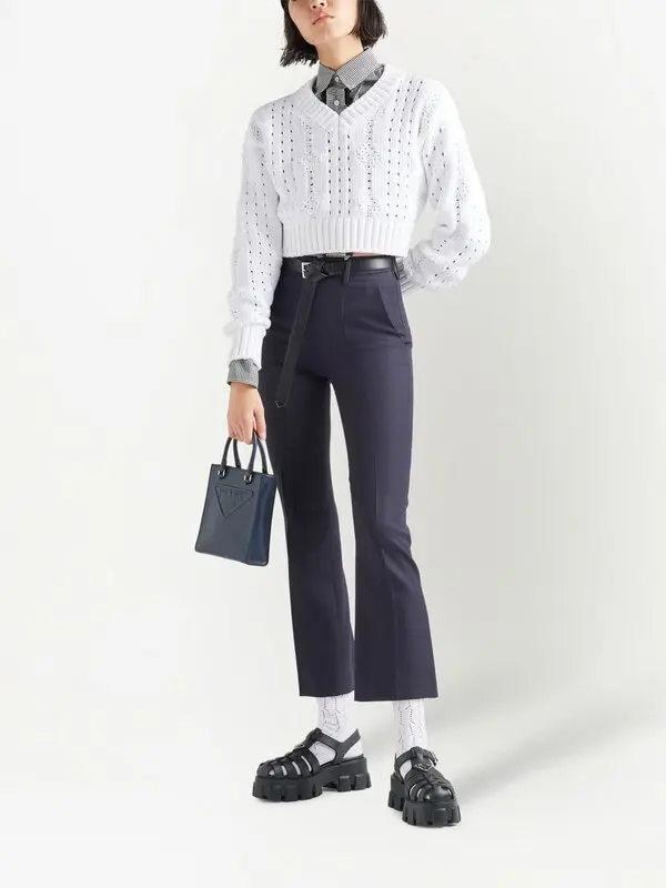 Prada Gabardine Wool Flared Trousers