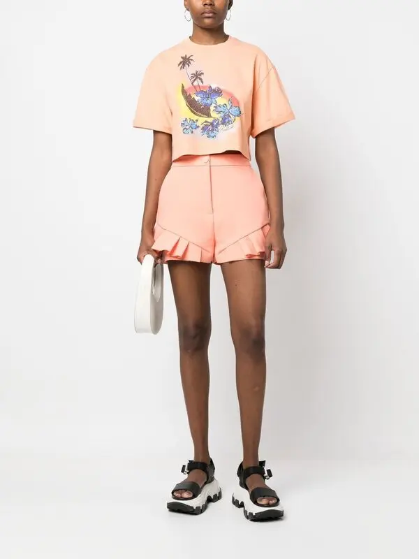 MSGM Graphic Print Cropped T-shirt - Orange