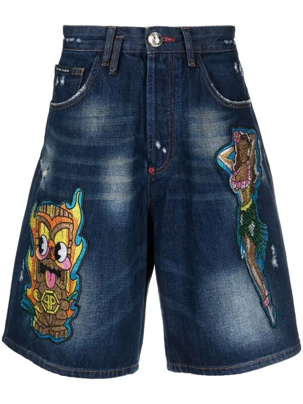 Philipp Plein Patch-detail Denim Shorts