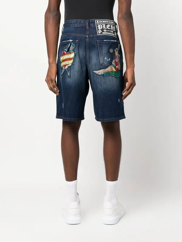 Philipp Plein Patch-detail Denim Shorts
