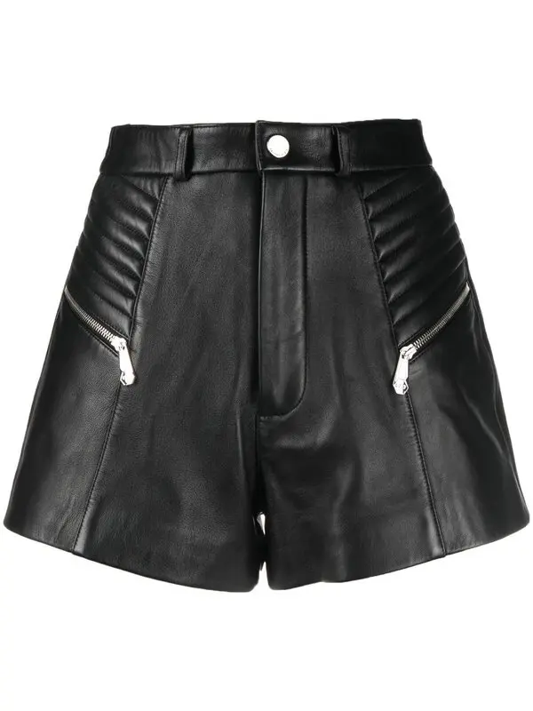 Philipp Plein Zipper-detail Leather Shorts - Black