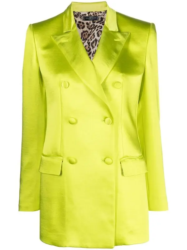Philipp Plein Double-breasted Satin Blazer - Yellow