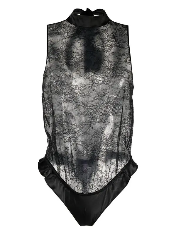 MAISON CLOSE Lace-panel Halterneck Body - Black