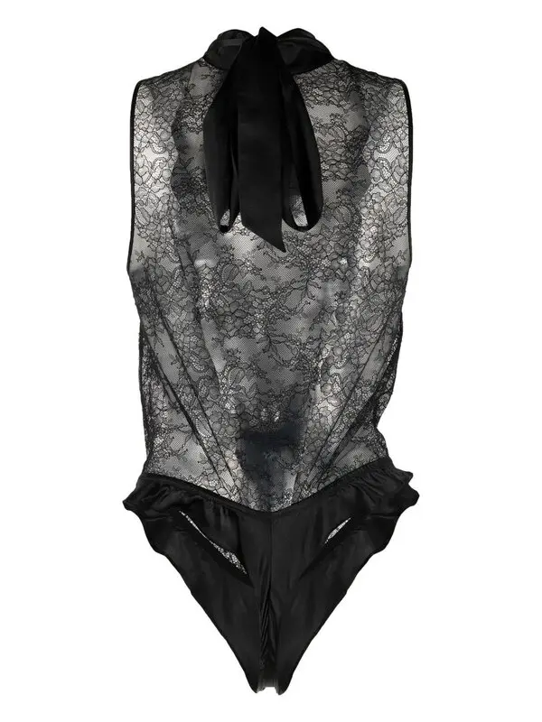 MAISON CLOSE Lace-panel Halterneck Body - Black