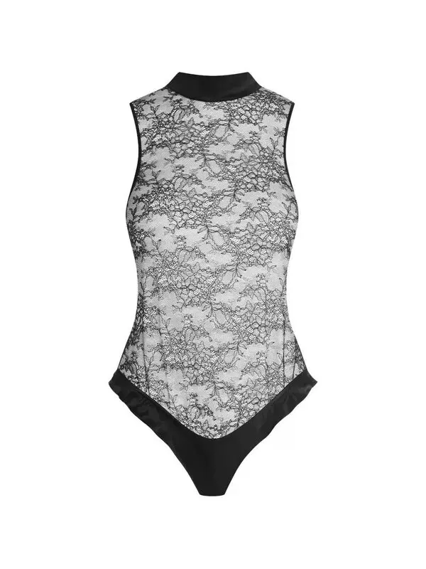 MAISON CLOSE Lace-panel Halterneck Body - Black
