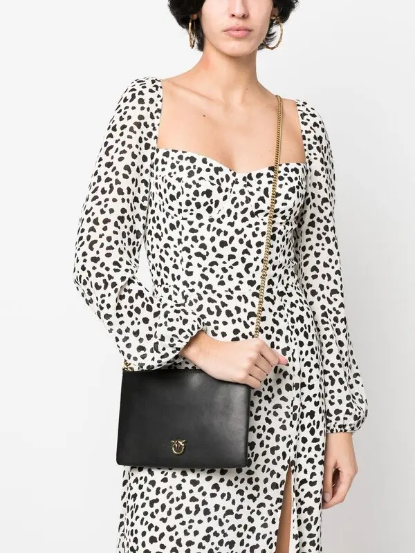 Pinko Medium Flat Love Leather Bag - Black