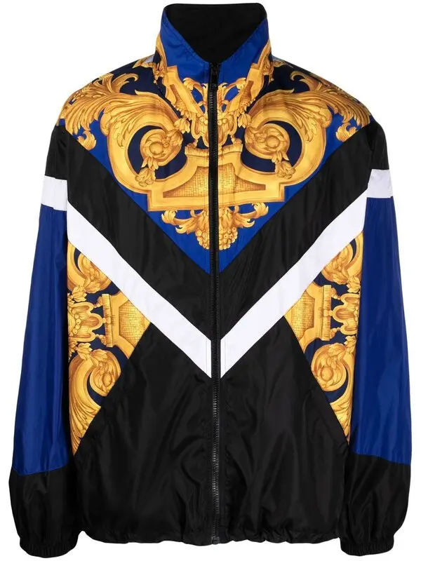Versace Baroque-print Zip-up Jacket - Black
