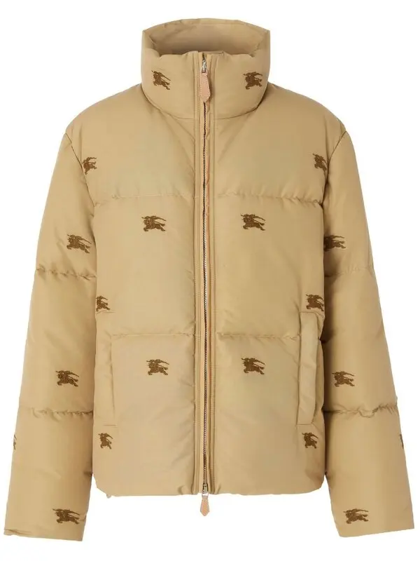 Burberry Embroidered-logo Puffer Jacket - Neutrals