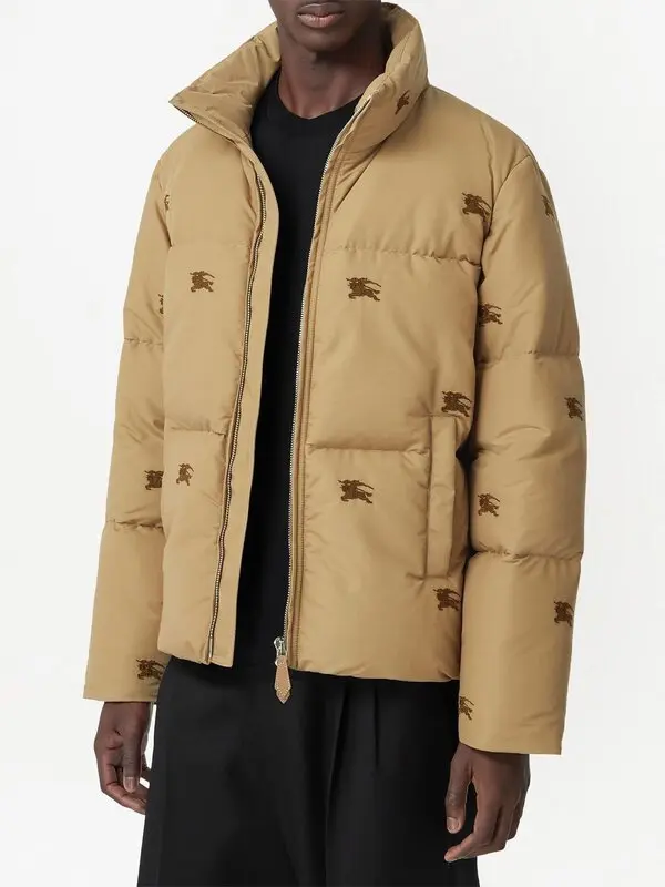 Burberry Embroidered-logo Puffer Jacket - Neutrals