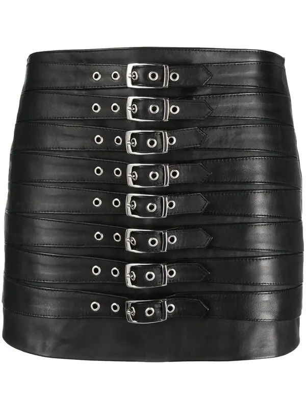 MANOKHI Multiple Belts Leather Mini Skirt