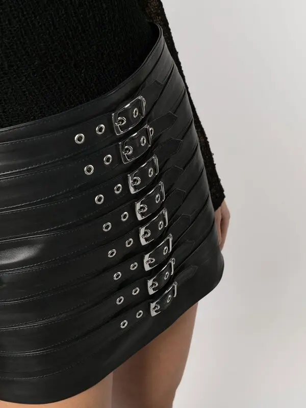 MANOKHI Multiple Belts Leather Mini Skirt