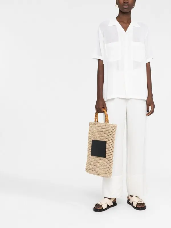 JIL SANDER Woven Raffia Tote Bag With Bamboo Handle