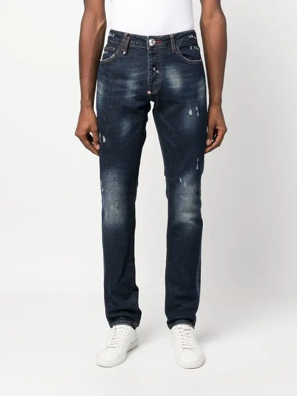Philipp Plein Super Straight Cut Distressed Jeans