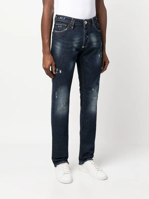 Philipp Plein Super Straight Cut Distressed Jeans
