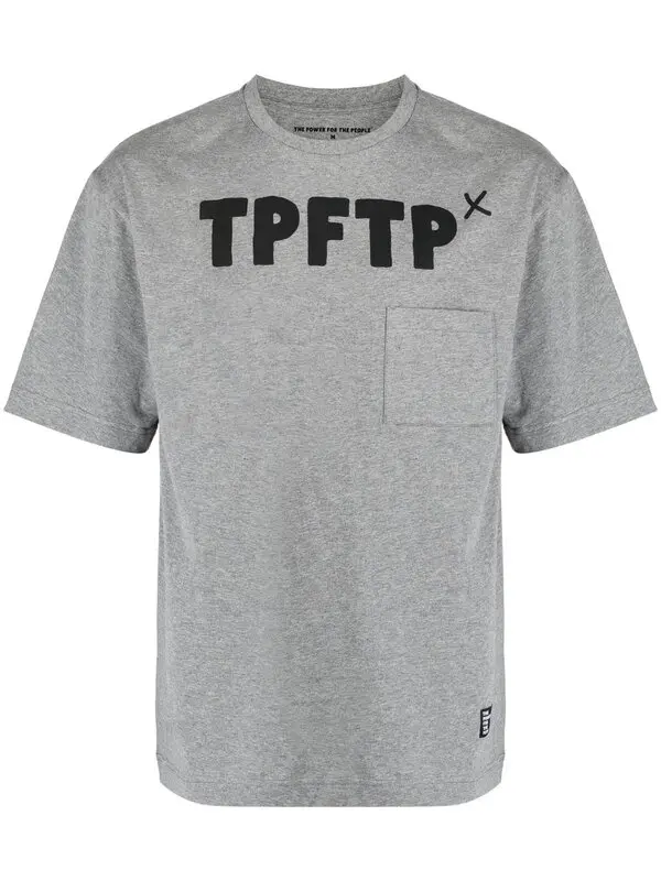 THE POWER FOR THE PEOPLE Logo Print Short-sleeve T-shirt - Grey